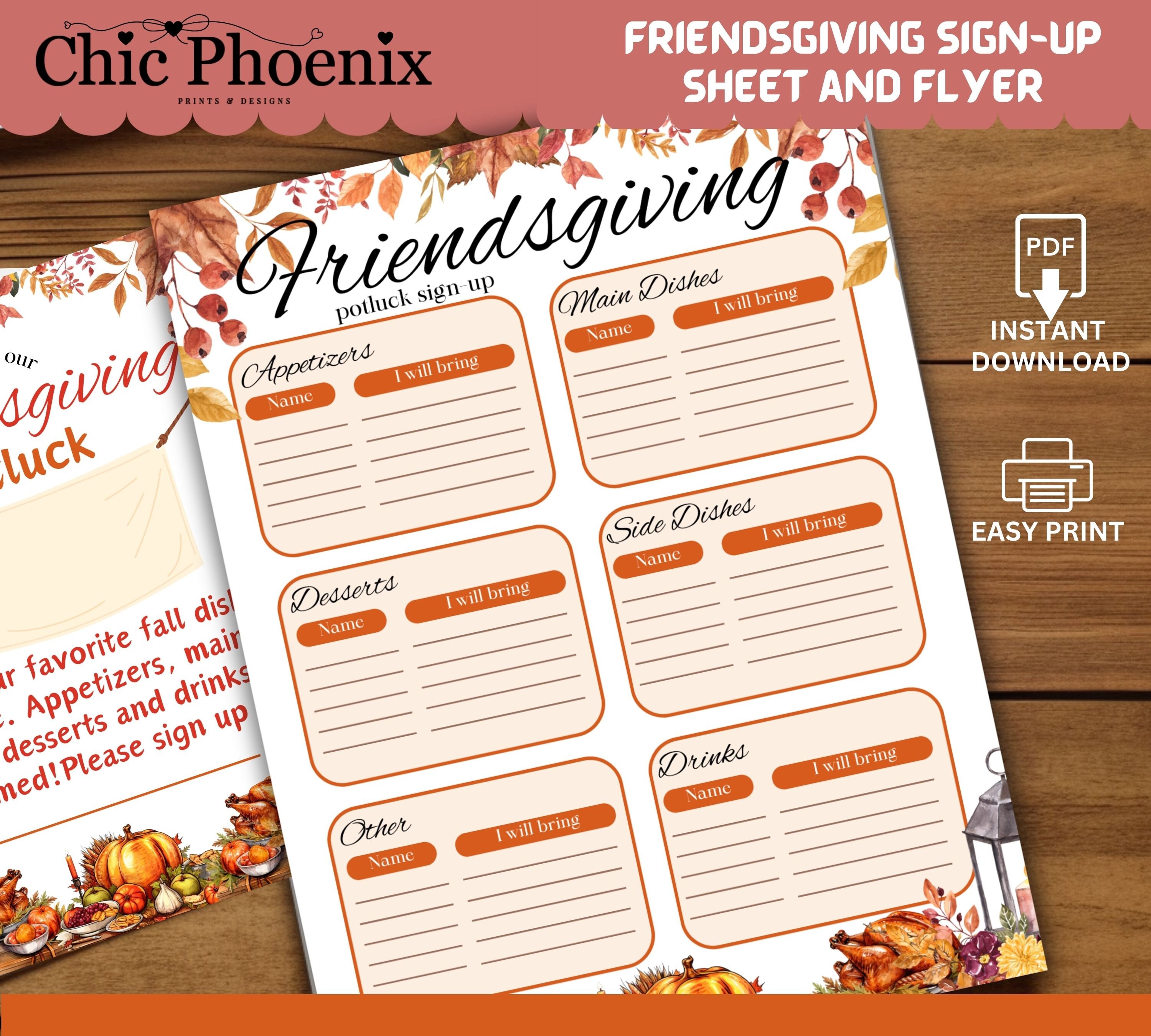 EDITABLE Friendsgiving Potluck Invitation and Signup Sheet ...