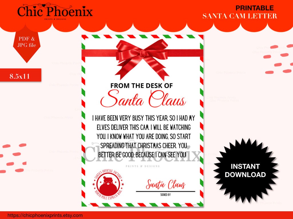 Santa Cam Letter, Printable Letter From Santa Claus,pdf,jpg - Etsy