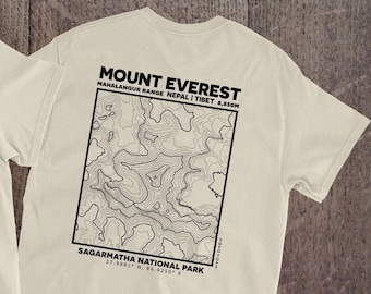 Mount Everest, China, Nepal Mountain Map T-shirt, Unisex Men Women ...