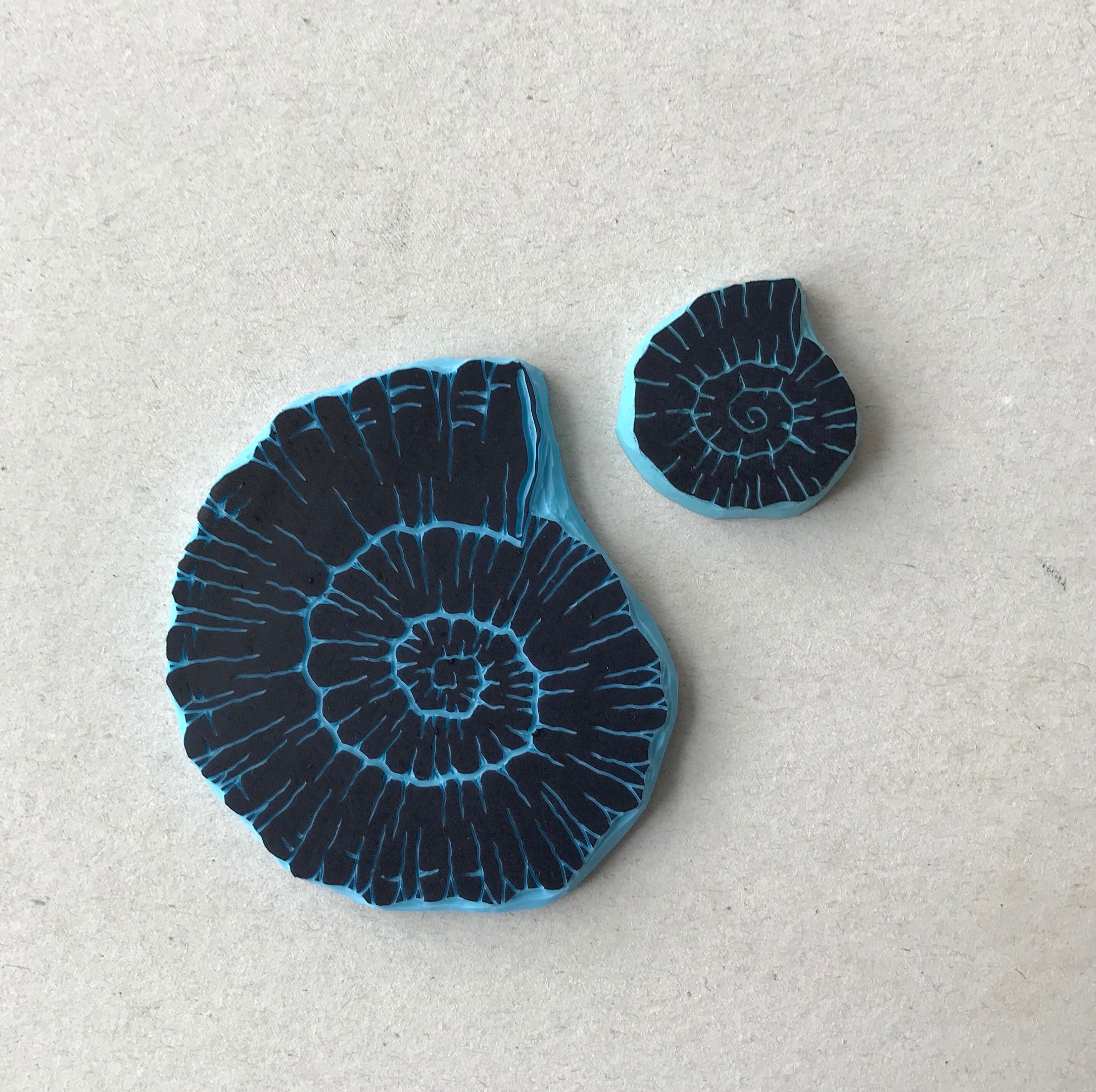 Ammonites Rubber Stamps / Block Printing / Hand Carved Stamp / Set of 2 ...
