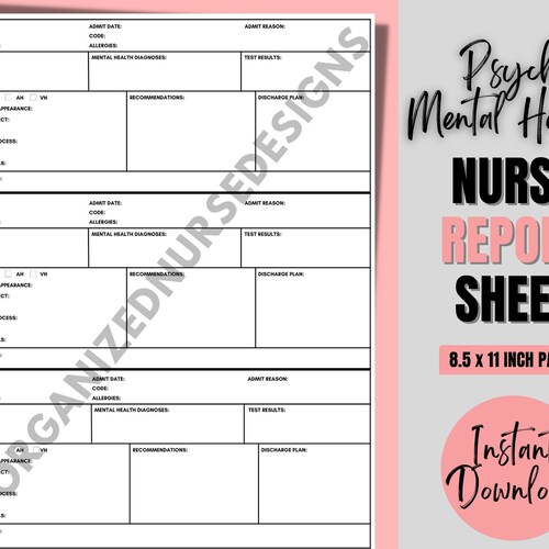 The BEST Psych Nurse Report Sheet for 4 Patients Psychiatric - Etsy