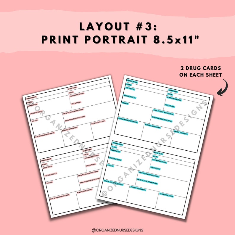 Pharmacology Drug Cards Templates Bundle | Printable | Nursing Student ...