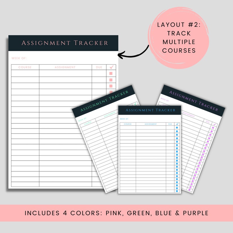 Assignment Tracker Printable Homework Log Template Nursing School ...