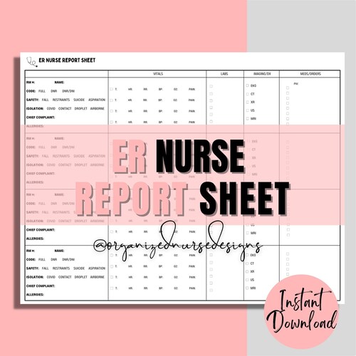 ER Nurse Report Sheet Emergency Nurse Brain Sheet Med Surg - Etsy