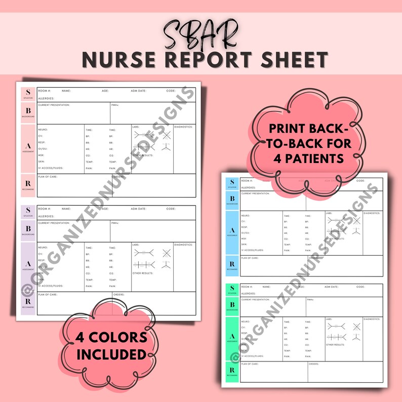 SBAR Nurse Report Sheet: Hourly To-do List Template (digital Download ...