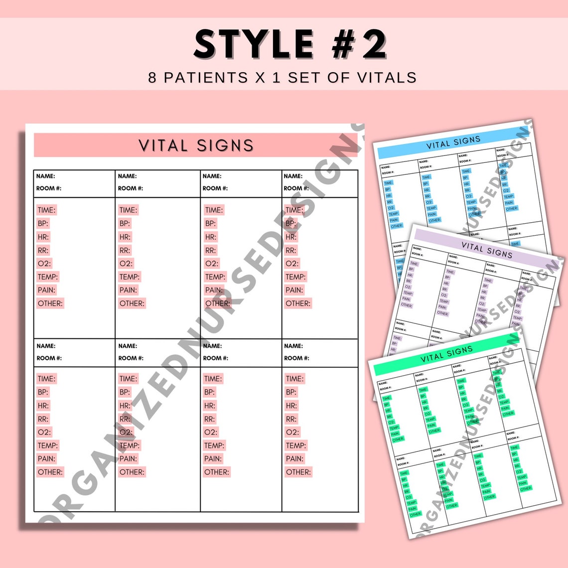 Vital Sign Chart Template | 4 or 8 Patients | Nurse Report Sheet ...
