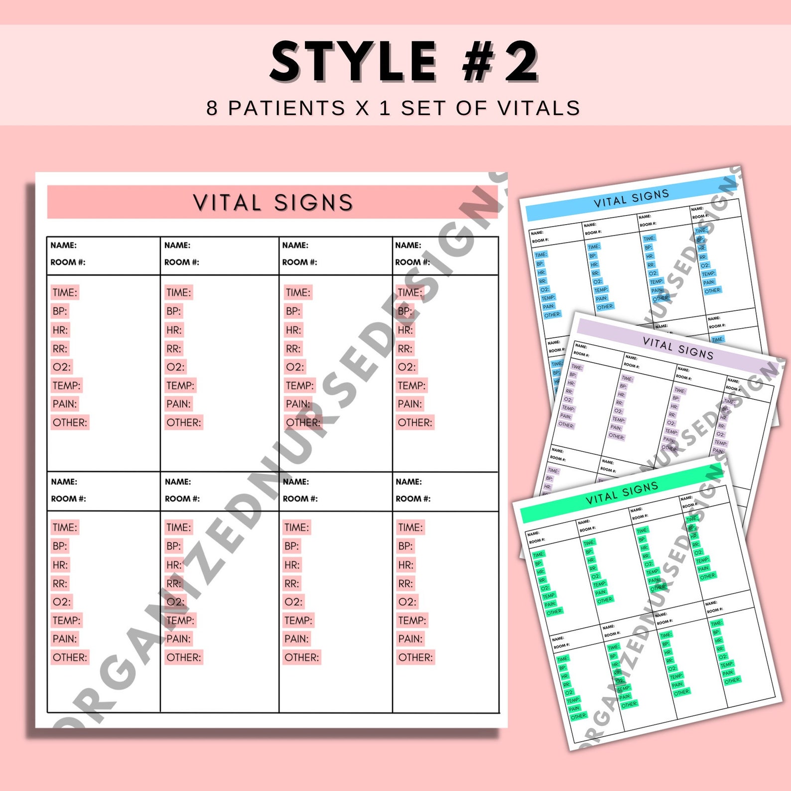 Vital Sign Chart Template | 4 or 8 Patients | Nurse Report Sheet ...