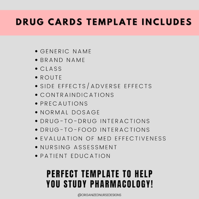 Pharmacology Drug Cards Templates Bundle | Printable | Nursing Student ...