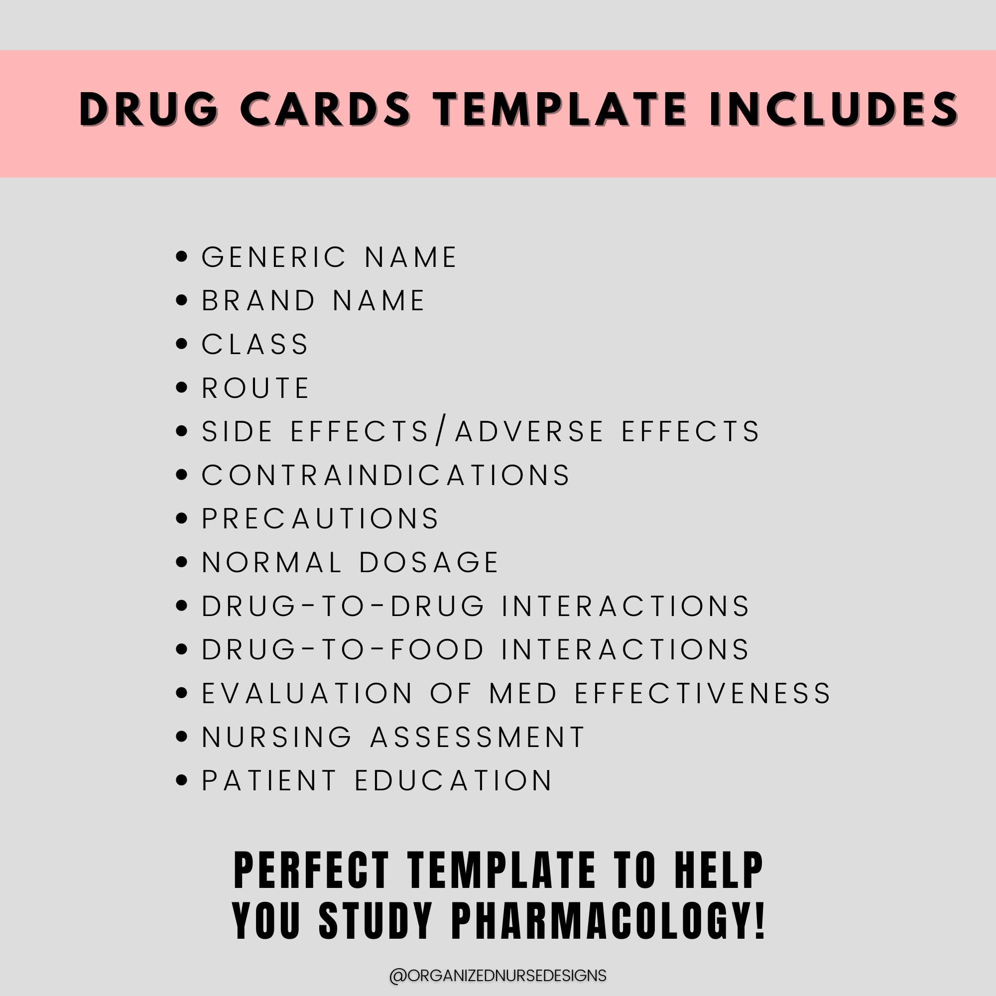 Pharmacology Drug Cards Templates Bundle | Printable | Nursing Student ...