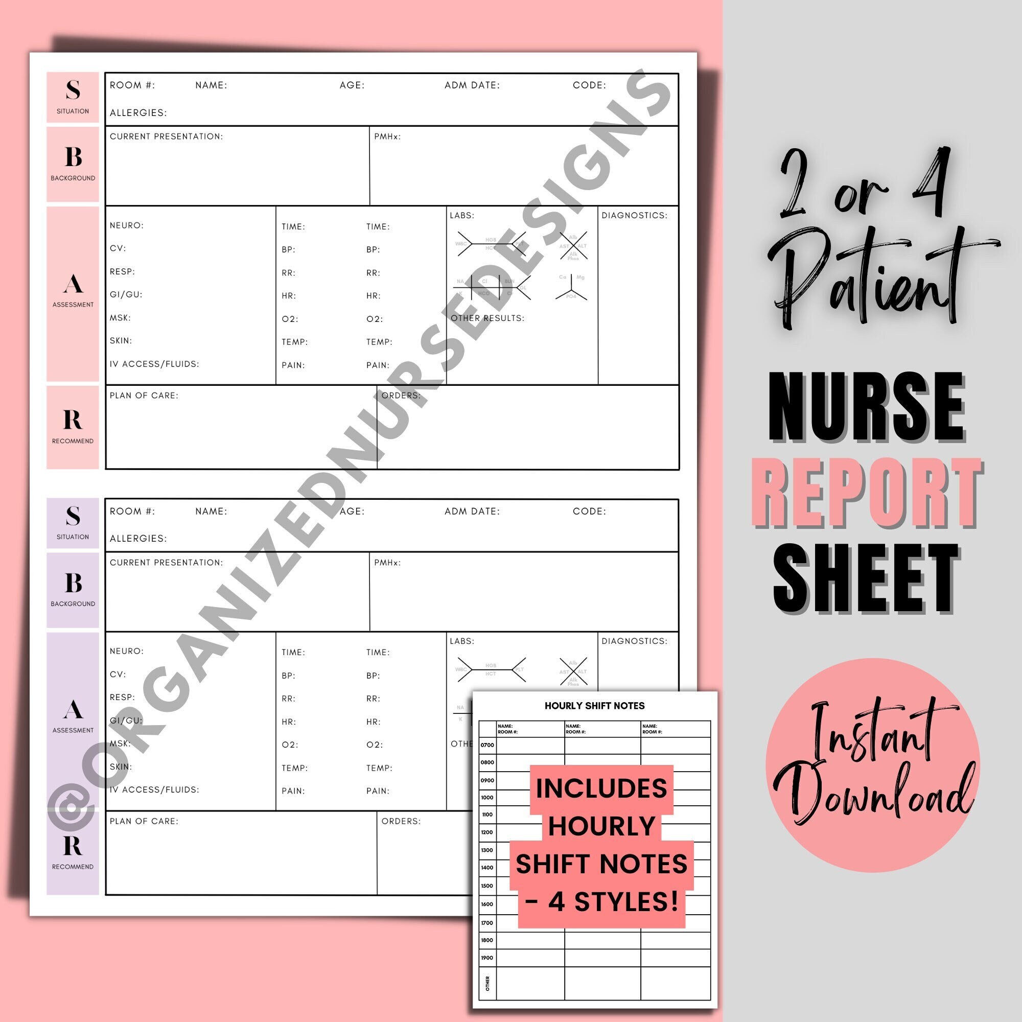 SBAR Nurse Report Sheet: Hourly To-do List Template (digital Download ...