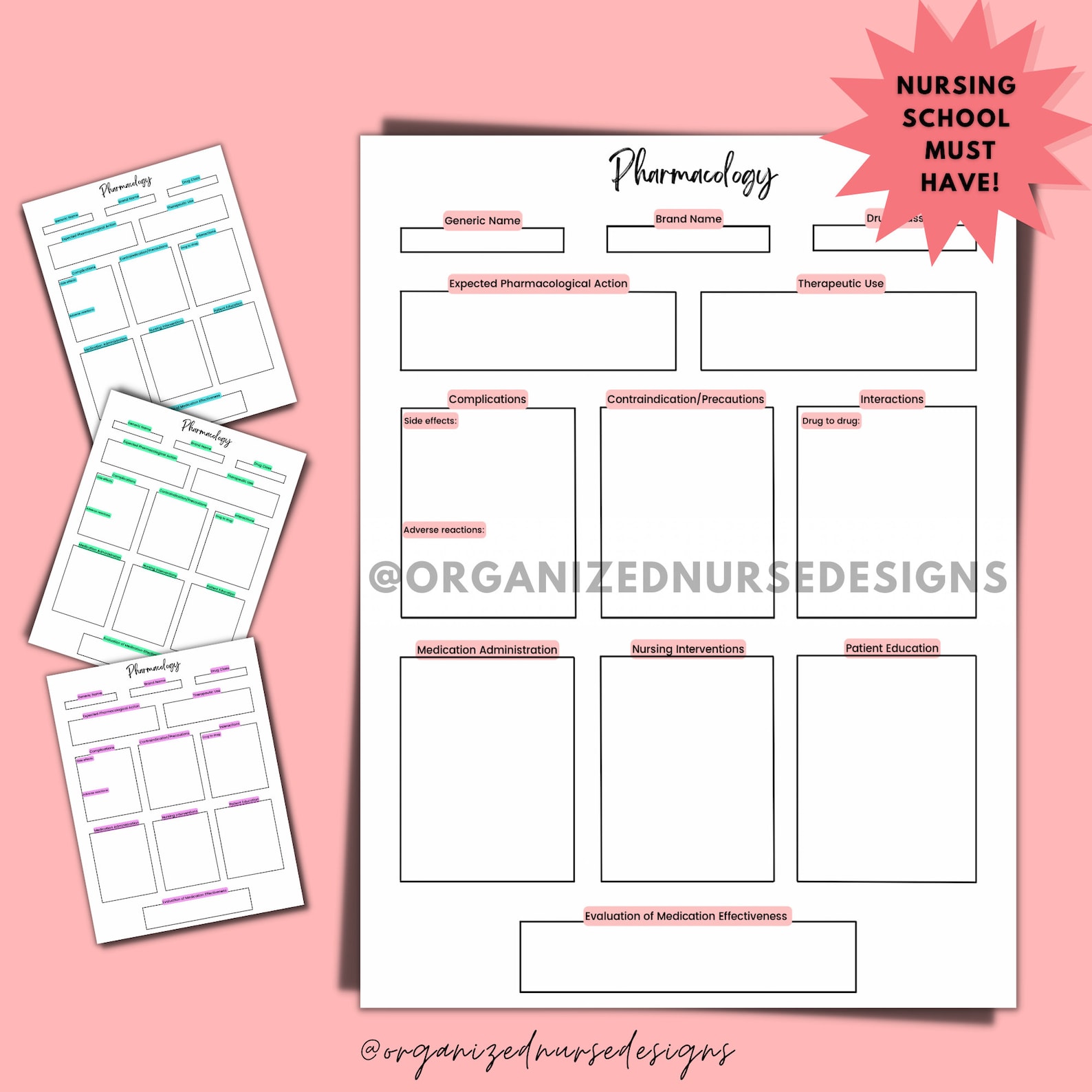 Nursing Pharmacology Template: Medication Study Guide (PDF Download) - Etsy