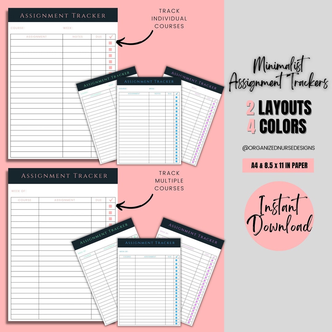 Assignment Tracker Printable Homework Log Template Nursing School ...