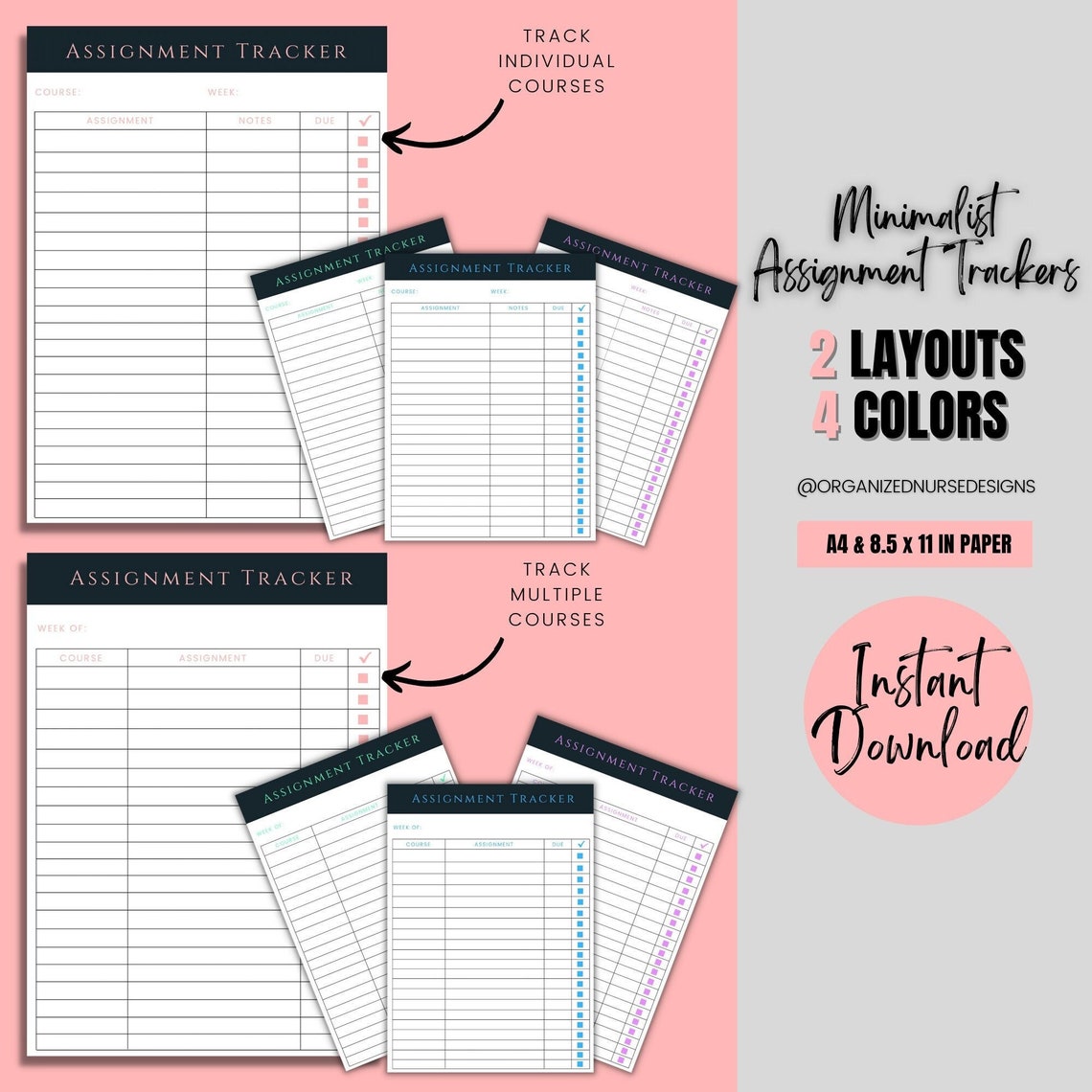 Assignment Tracker Printable Homework Log Template Nursing School ...