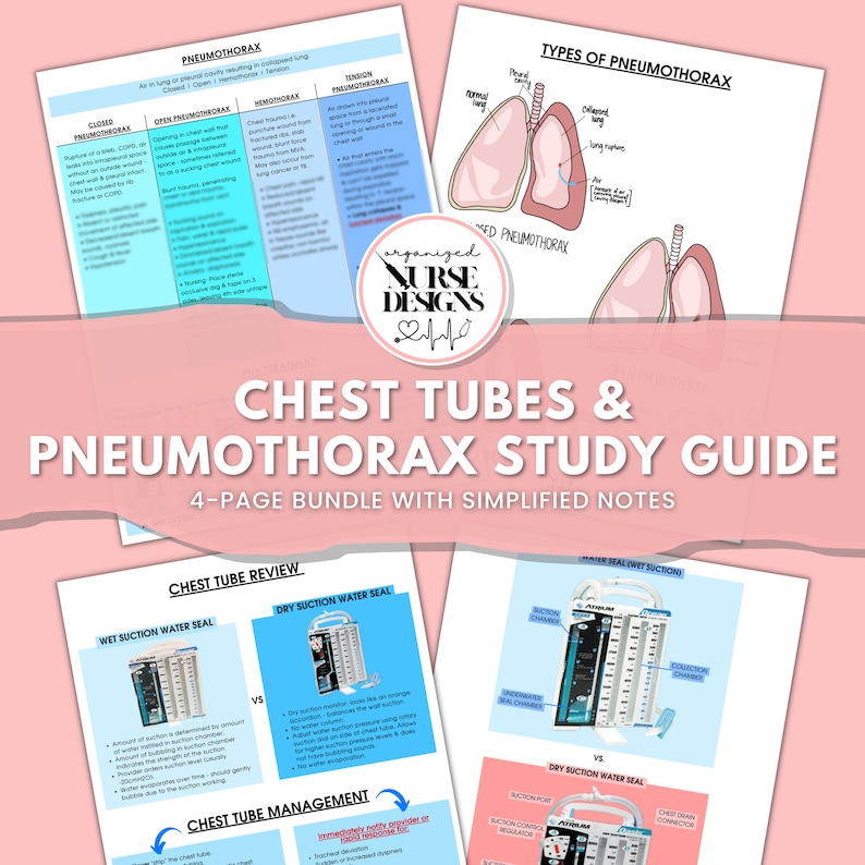 Chest Tube & Pneumothorax Nursing School Notes Study Guide Bundle ...