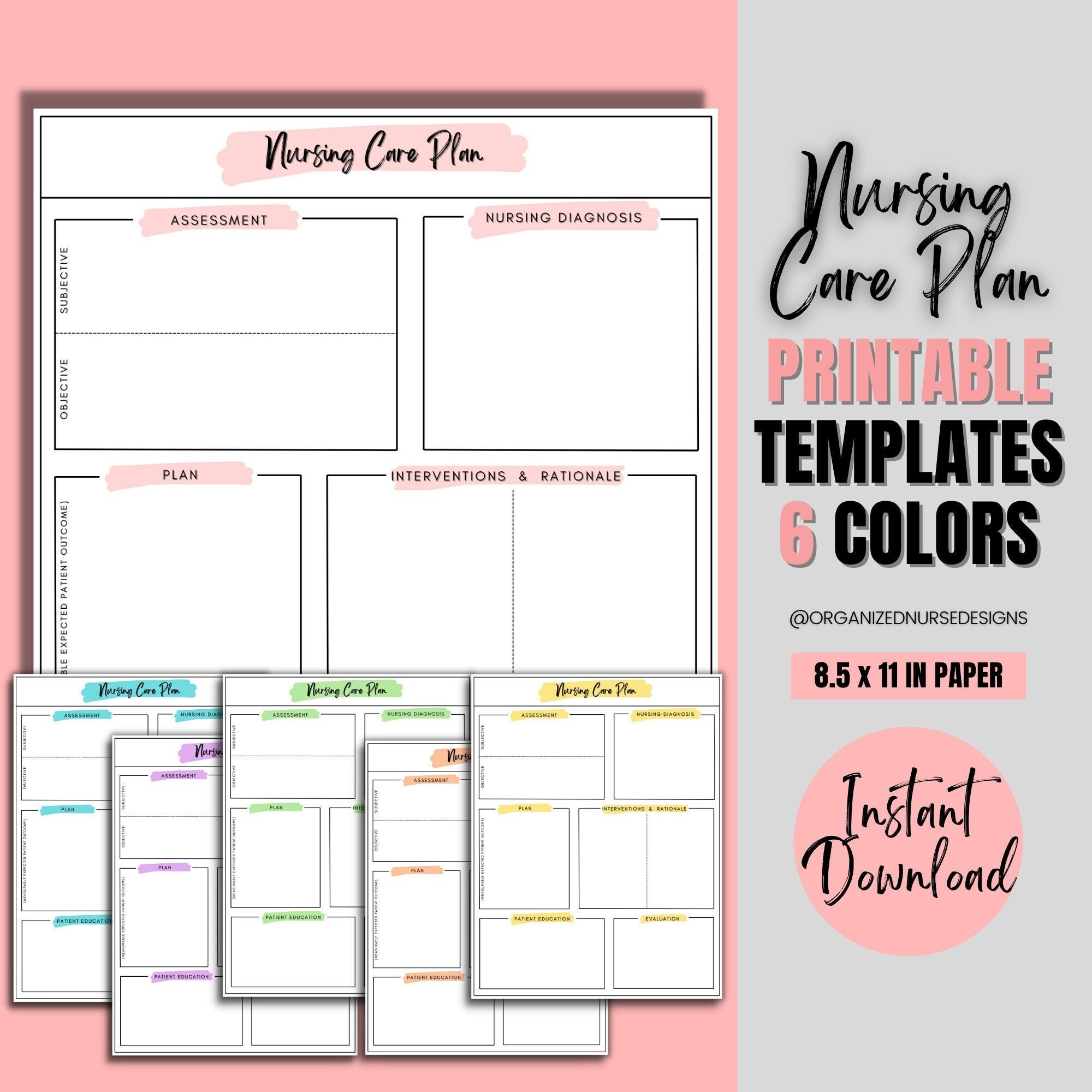 Printable Nursing Care Plan Template: Nursing School Notes (digital ...