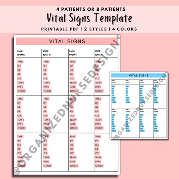 Vital Sign Chart Template 4 or 8 Patients Nurse Report - Etsy