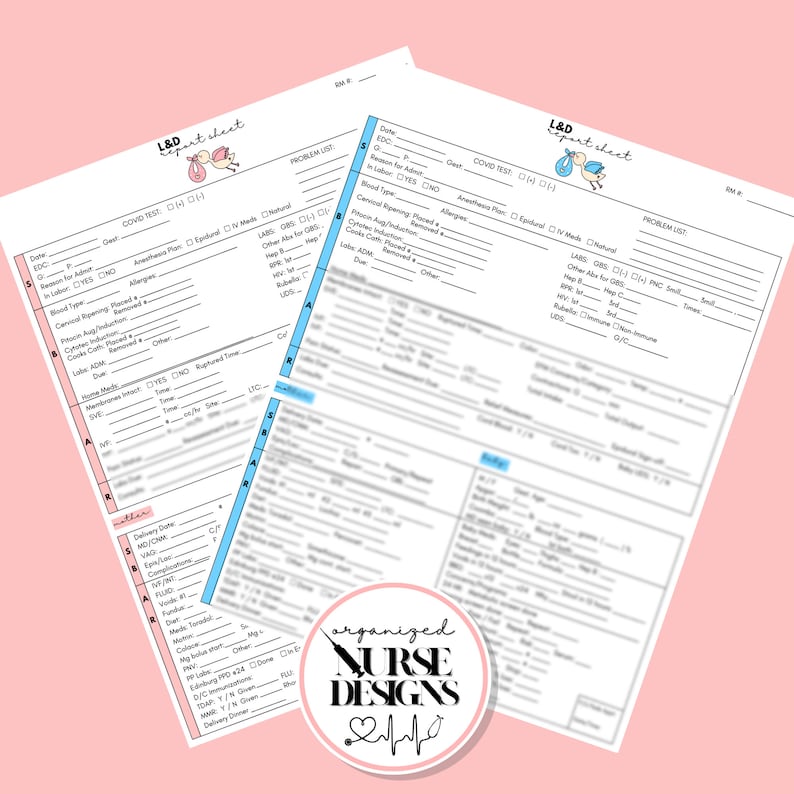 Labor and Delivery Nurse Report Sheet SBAR | Nurse Brain Sheet | OB ...