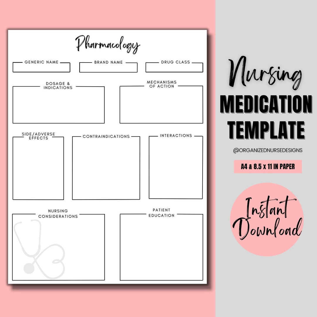 Pharmacology Study Template: Nursing School Medication Guide (PDF) - Etsy