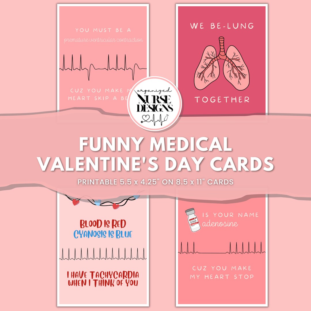 Funny Medical Valentine's Day Cards: Printable Nurse Valentines (PDF ...