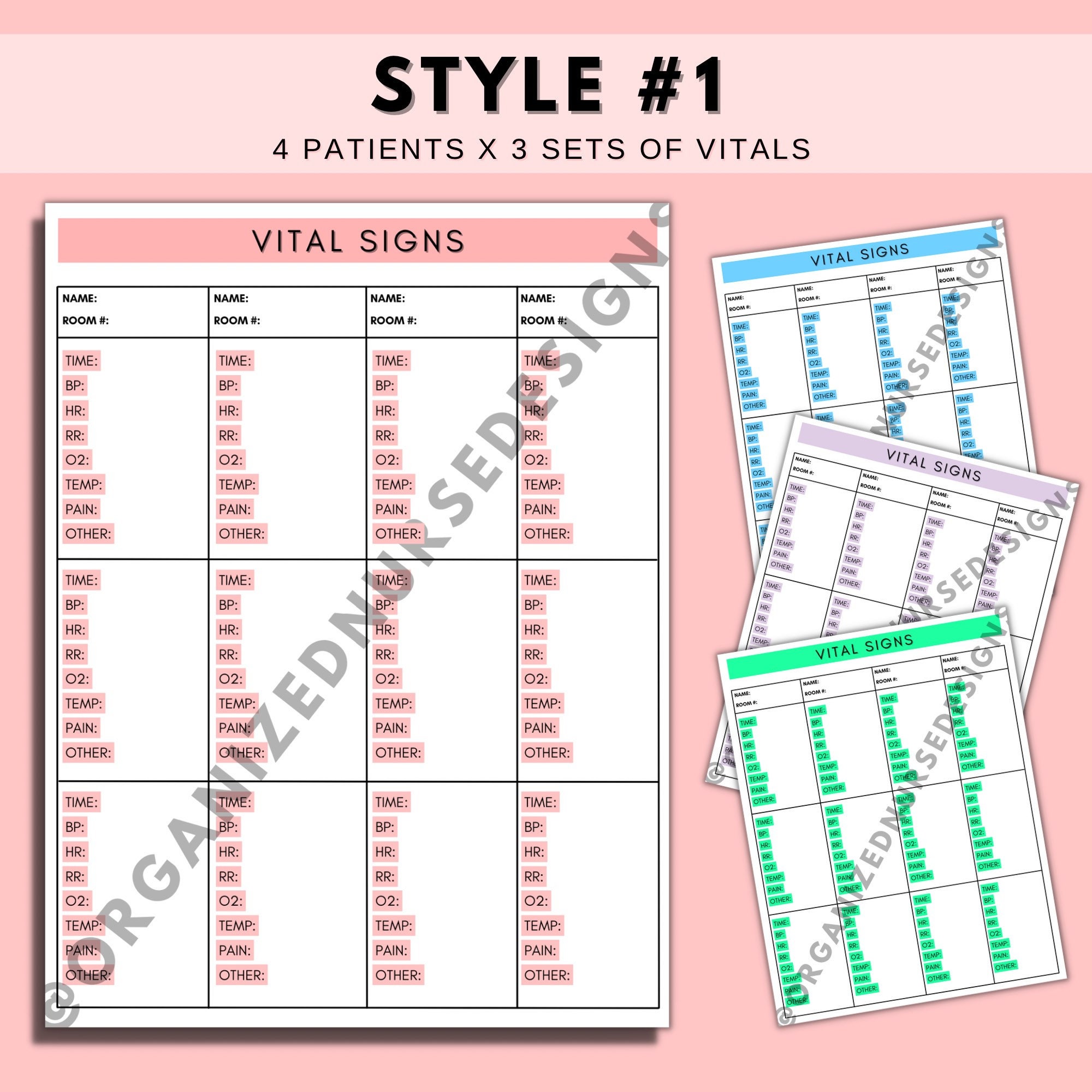 Vital Sign Chart Template | 4 or 8 Patients | Nurse Report Sheet ...