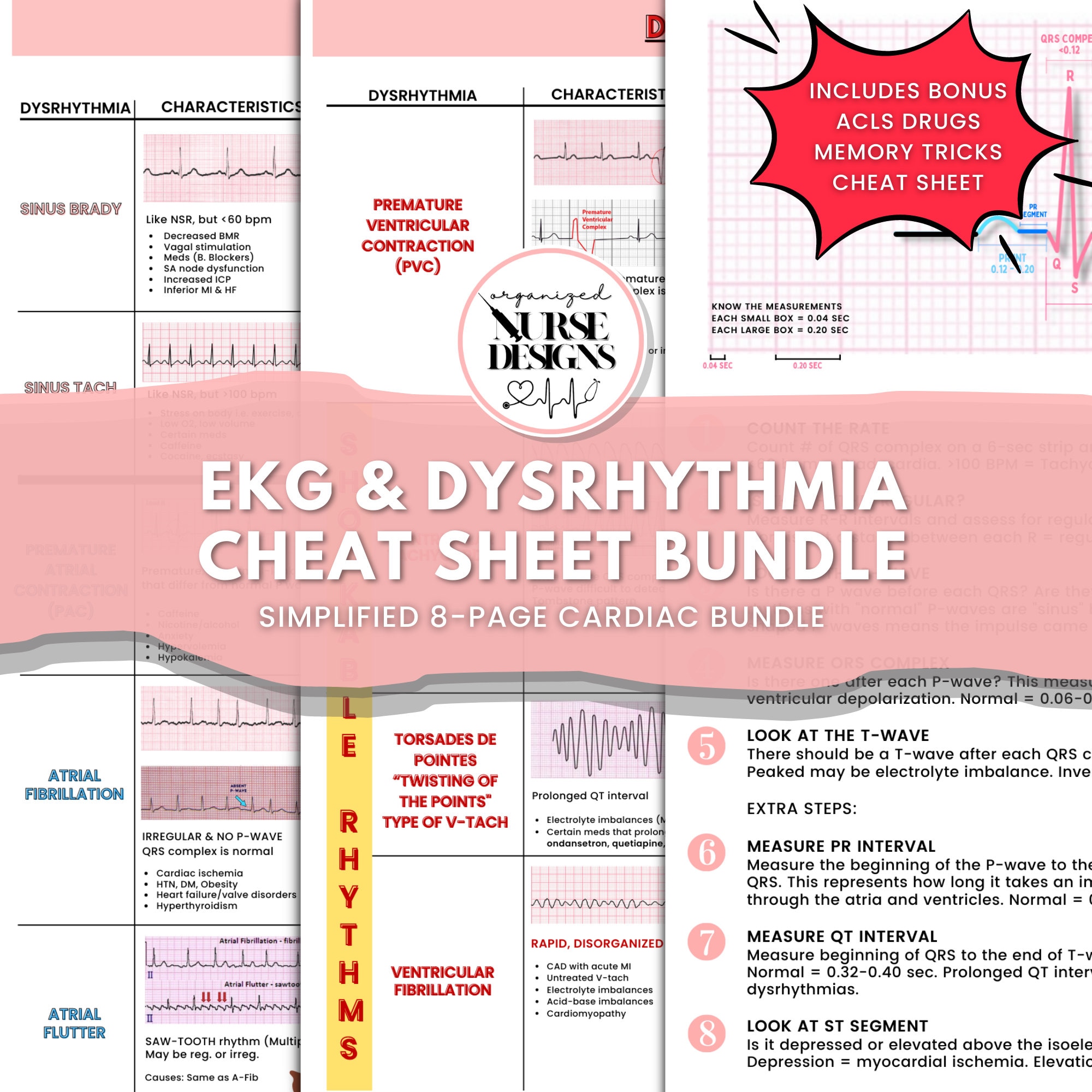 EKG Dysrhythmia Cheat Sheet Bundle: Nursing School Study Guide (digital ...
