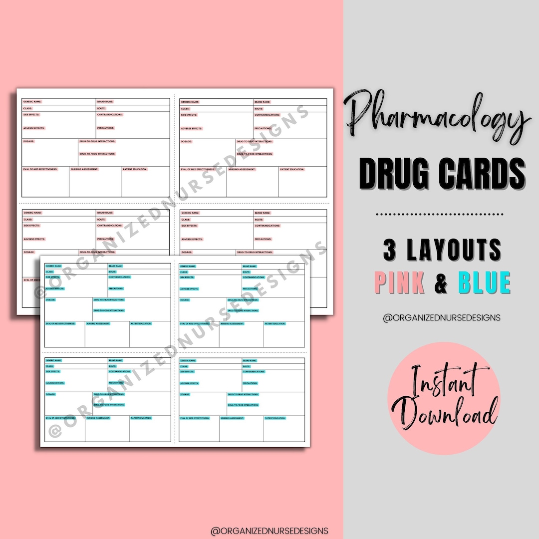 Pharmacology Drug Cards Templates Bundle | Printable | Nursing Student ...