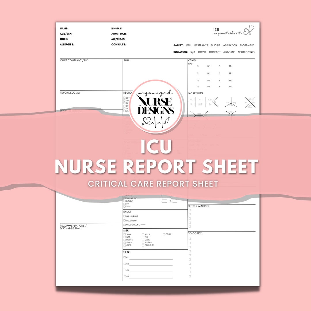 ICU Nurse Report Sheet: Critical Care Handoff Template (digital ...