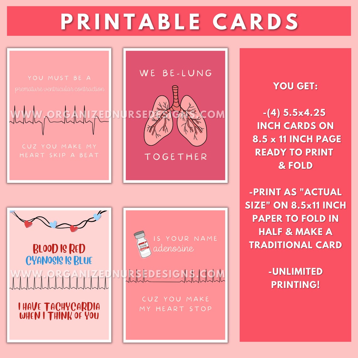 Funny Medical Valentine's Day Cards: Printable Nurse Valentines (PDF ...