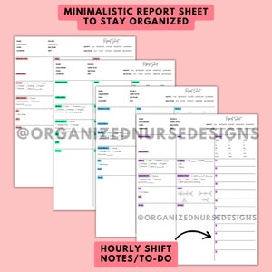 Nurse Report Sheet With Hourly To-do Schedule Day/night Shift Med Surg ...