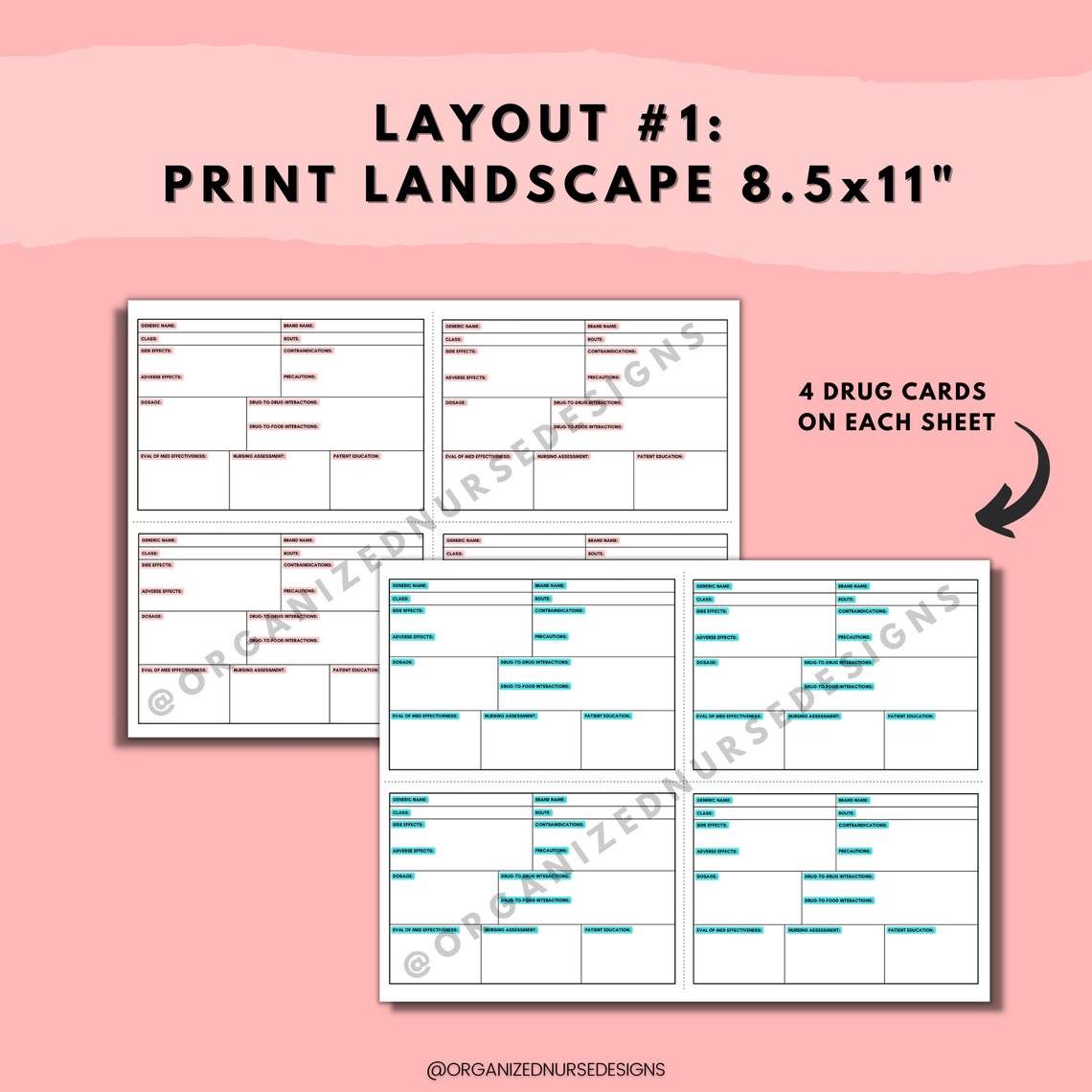 Pharmacology Drug Cards Templates Bundle | Printable | Nursing Student ...