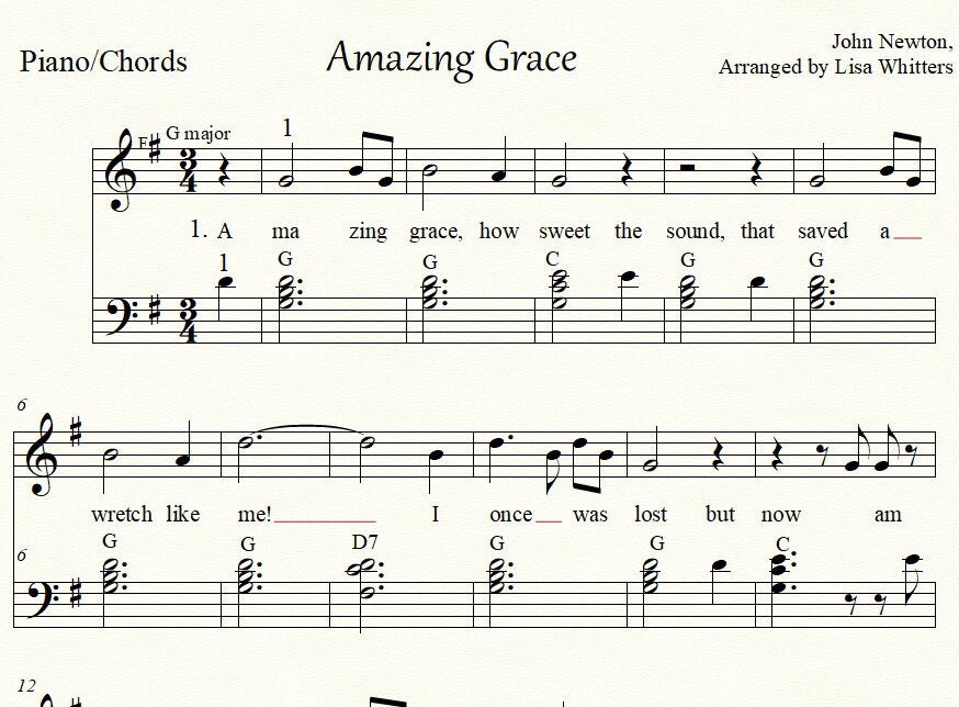 Amazing Grace, 2 Piano Arrangements: 1 Easy and 1 Intermediate, With ...