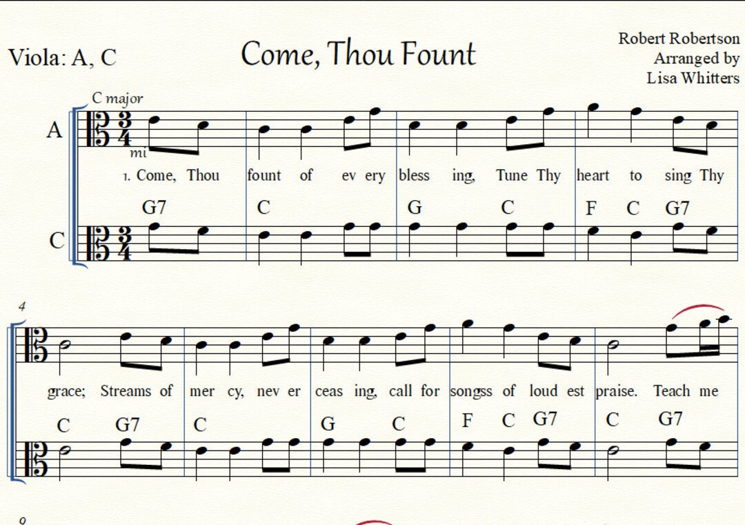 Come, Thou Fount, for Viola Solo or Duet, With Piano Accompaniment - Etsy