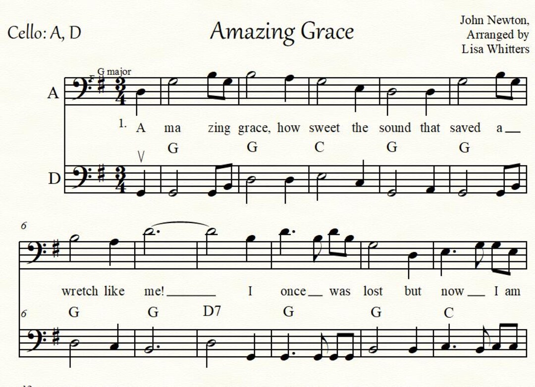 Amazing Grace: Cello and Bass Solo/duet, With Piano Accompaniment - Etsy