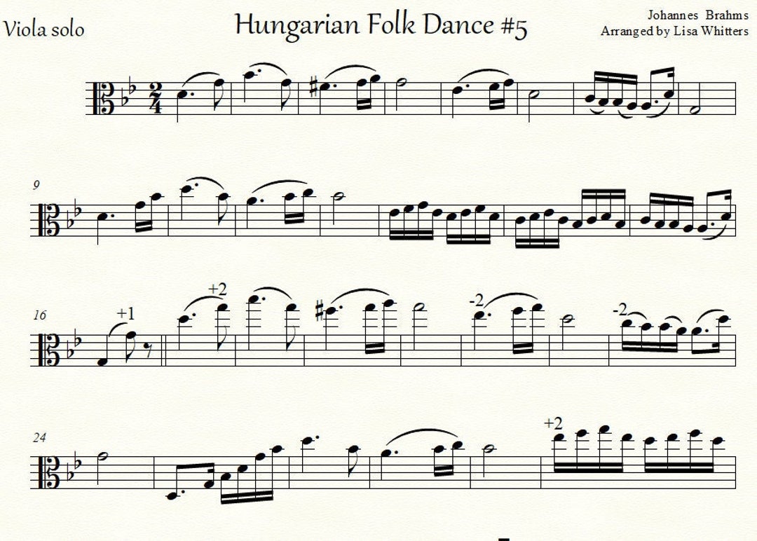 Brahms Hungarian Folk Dance #5 for Viola Solo and Piano Accompaniment ...