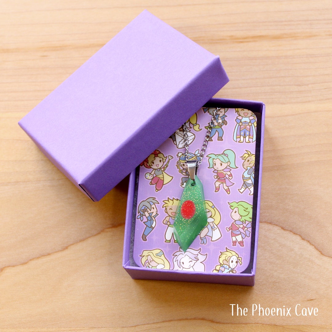 FF6 Magicite Necklace - Glow in the Dark Gem - Green Resin Crystal ...