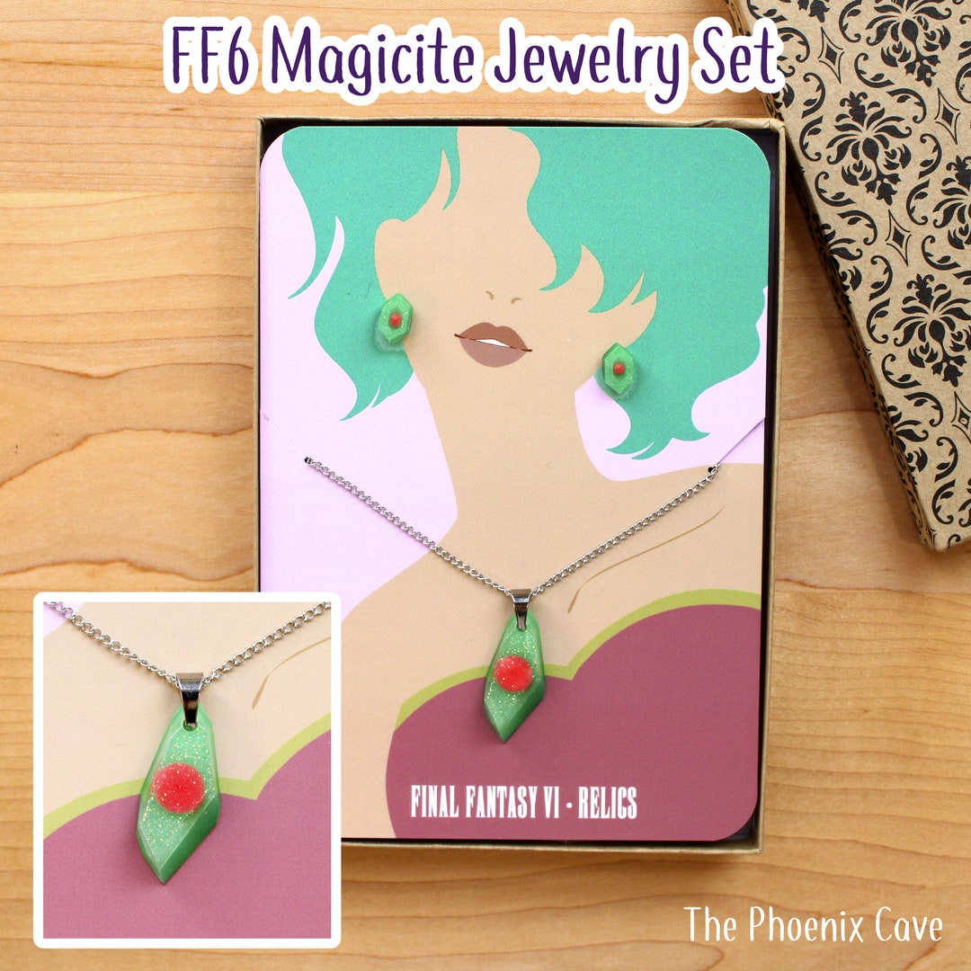 FF6 Stud Earrings and Necklace - Glow in the Dark Resin Magicite ...