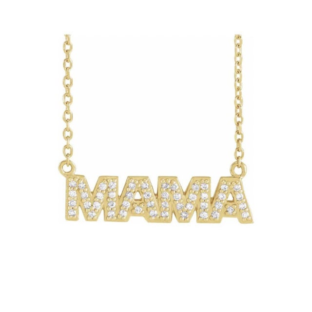 14K Yellow Gold 1/10 Natural Diamond mama Necklace - Etsy