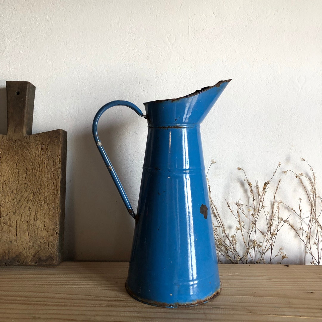 French Vintage Blue Enamel Water Jug / Water Pitcher / French ...