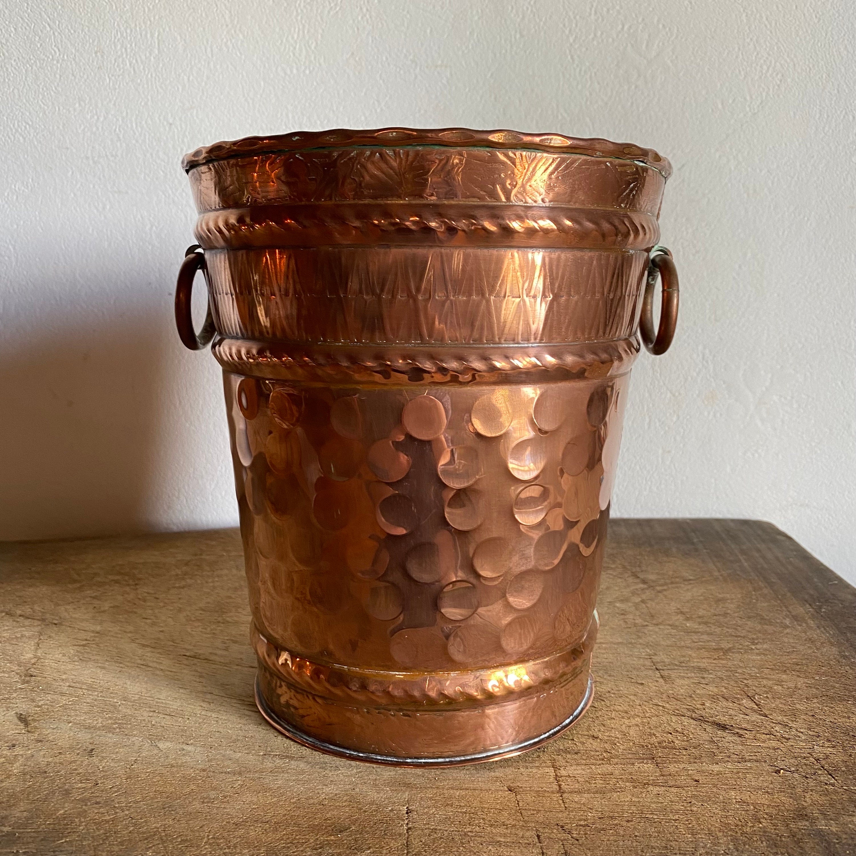 Copper French Vintage Ice Bucket With Tin Lining , Hammered and Stamped ...