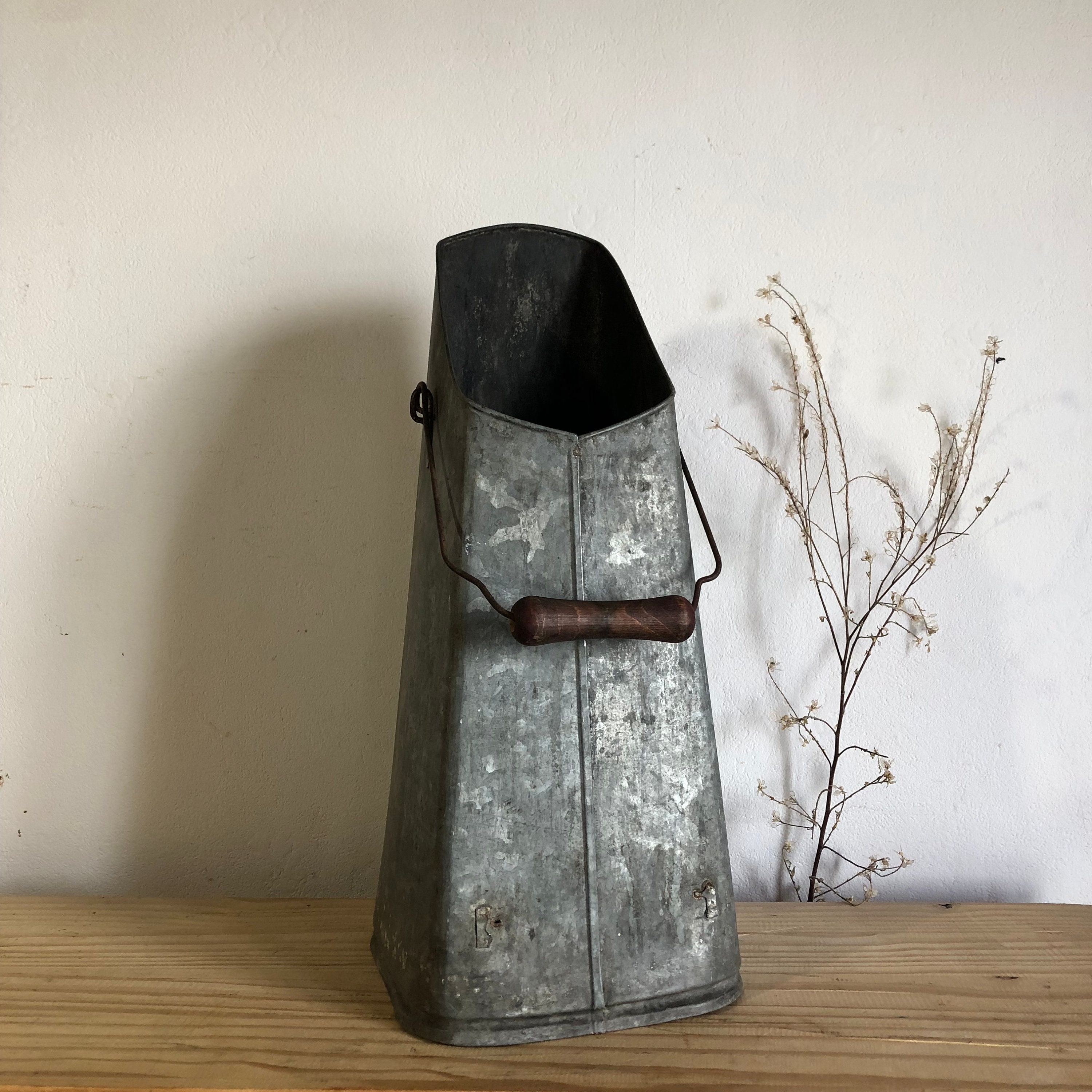 Vintage Zinc Coal Bucket , Galvanized Metal Coal Hod , Scuttle ...