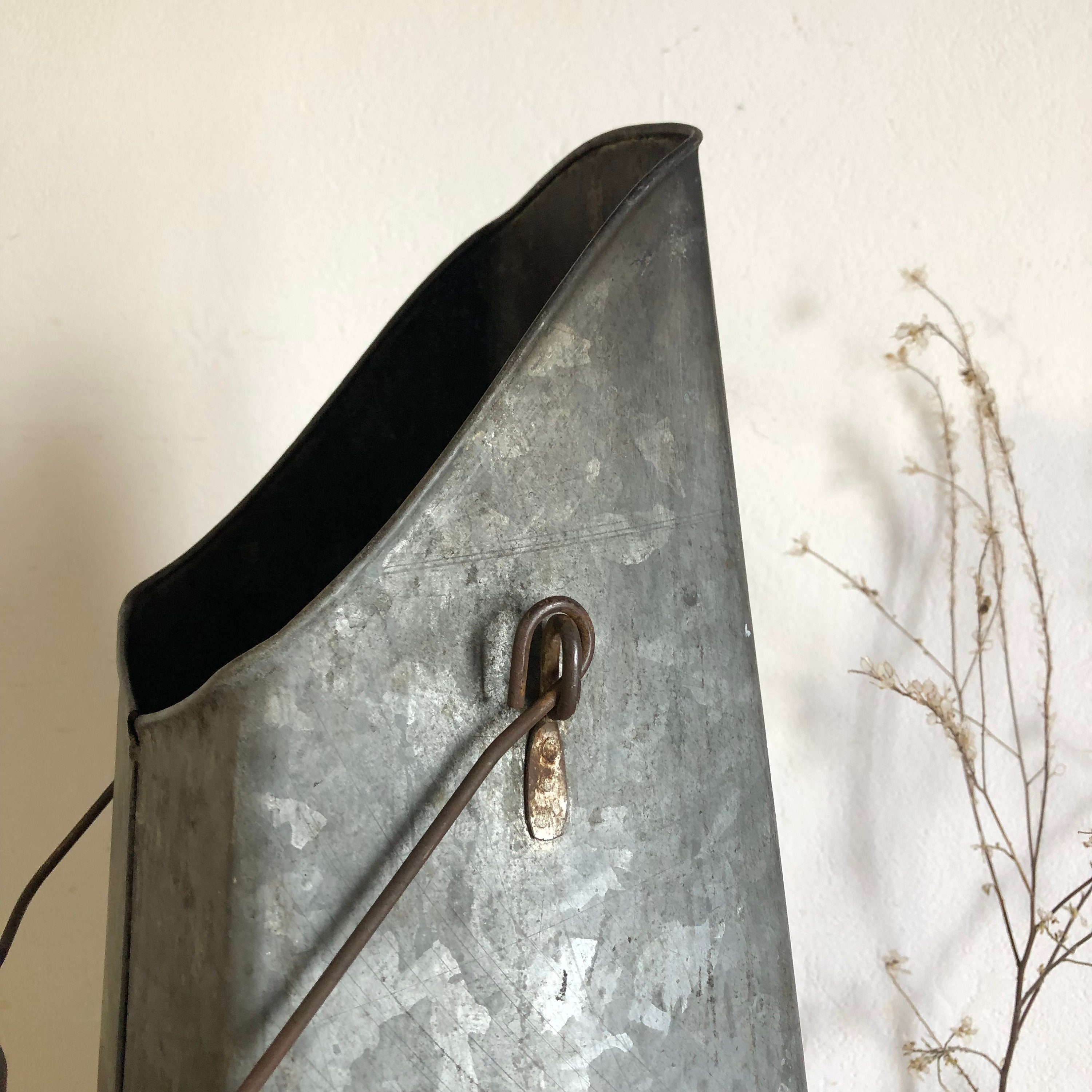 Vintage Zinc Coal Bucket , Galvanized Metal Coal Hod , Scuttle ...