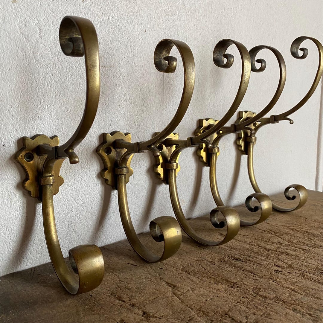 Set of 5 French Vintage Brass Coat Hooks , Vintage Coat Racks, Towel ...