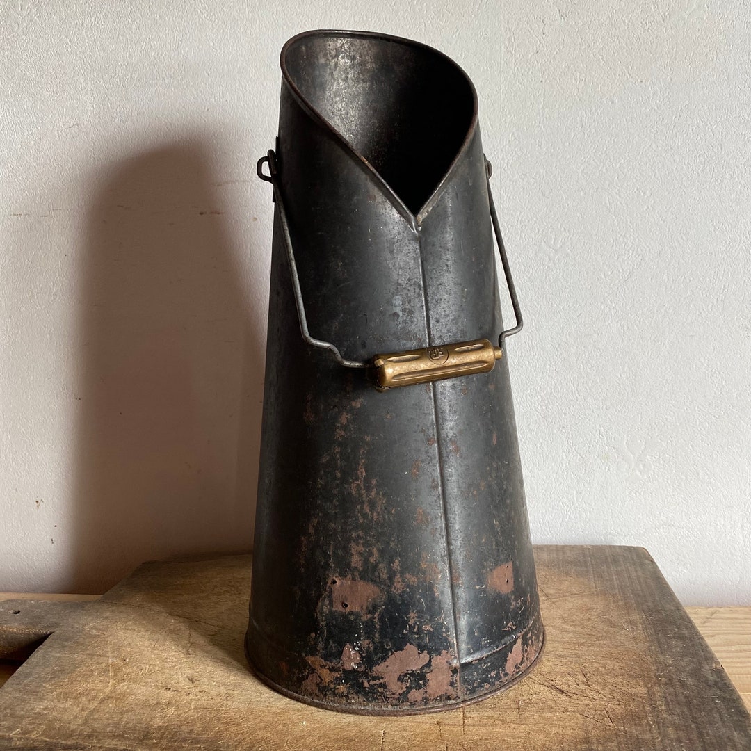Vintage Black Metal Coal Bucket , Vintage Fireplace Decor , Coal ...