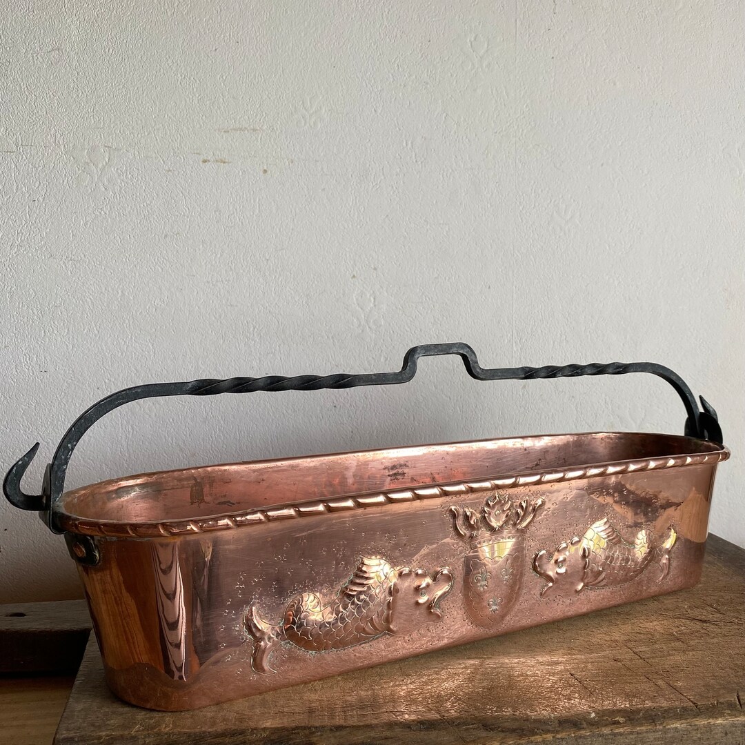 French Vintage Handcrafted Copper Fish Pan With Embossed Fishes and ...