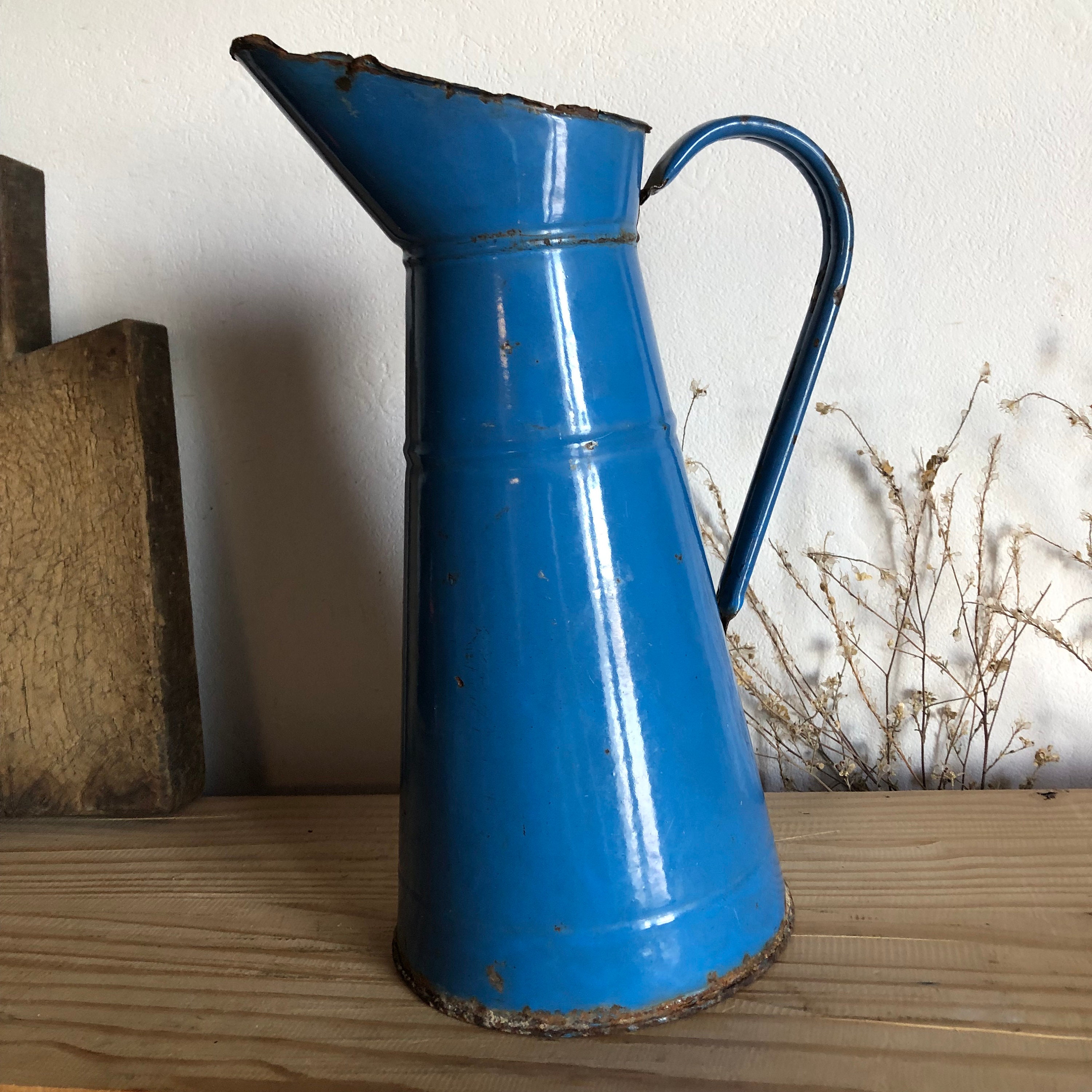 French Vintage Blue Enamel Water Jug / Water Pitcher / French ...