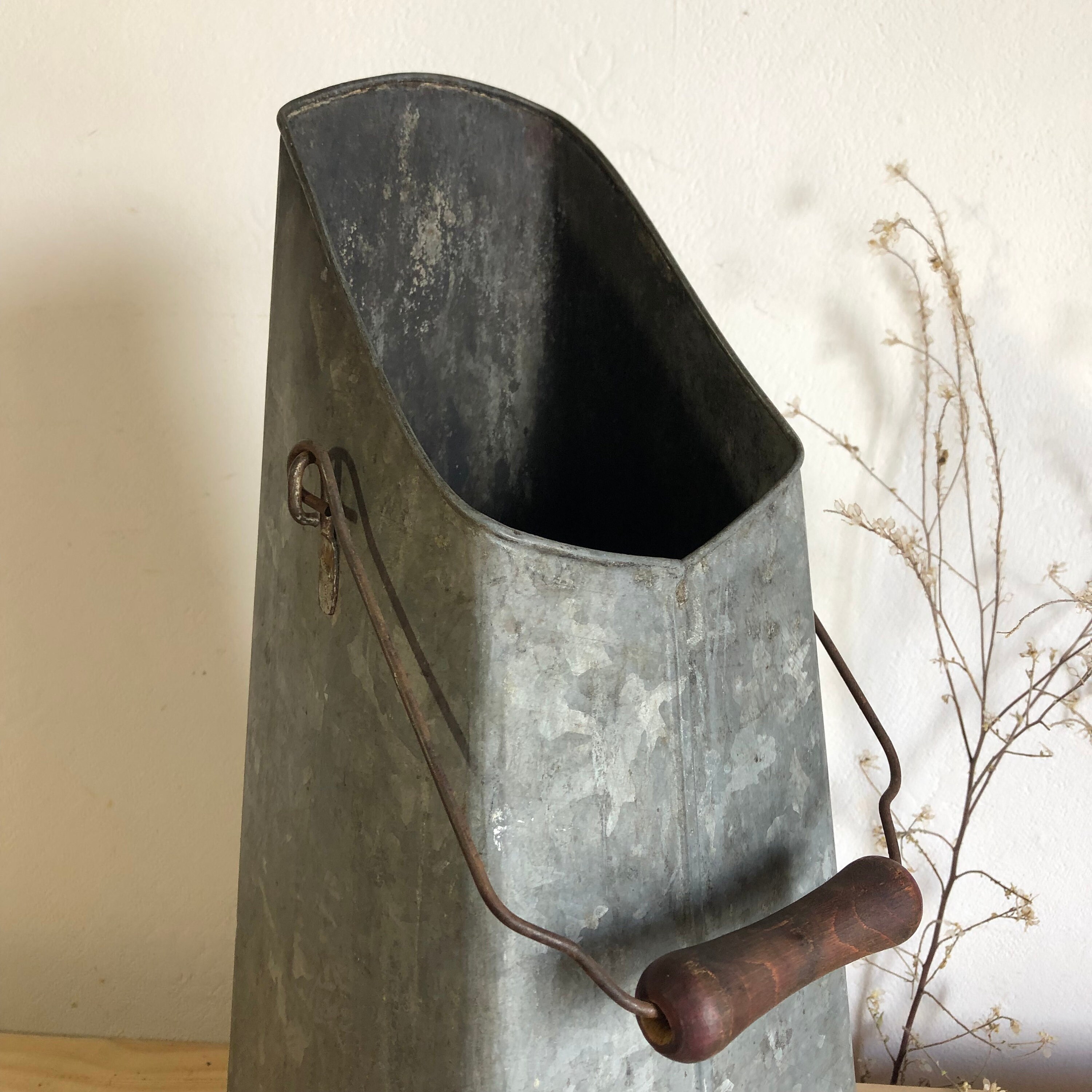 Vintage Zinc Coal Bucket , Galvanized Metal Coal Hod , Scuttle ...
