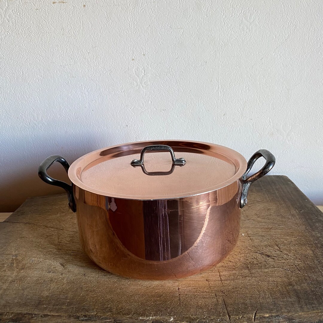 French Vintage Round Copper Aluminium Stockpot / Cocotte With Lid ...