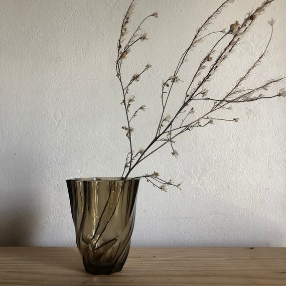 Luminarc Brown Smoked Spiral Glass Vase - Etsy
