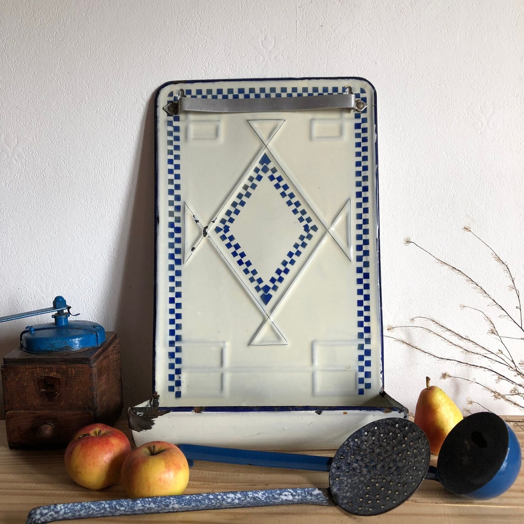 French Vintage Enamel Utensil Rack/ Toleware/ Enamelware Kitchen Sink ...