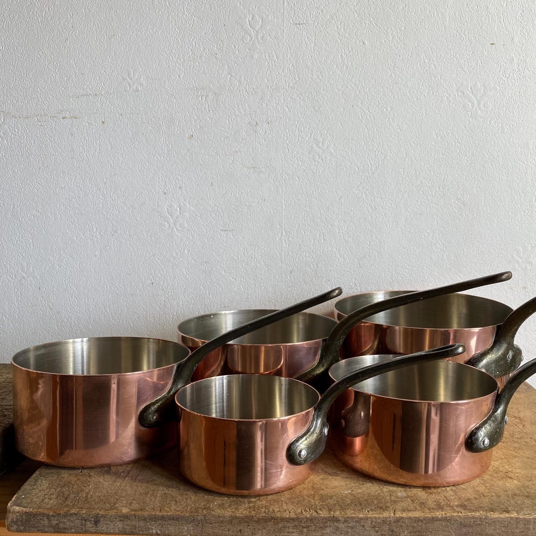 Set of 5 Copper Pans With Tin Lining , French Vintage , French Vintage ...